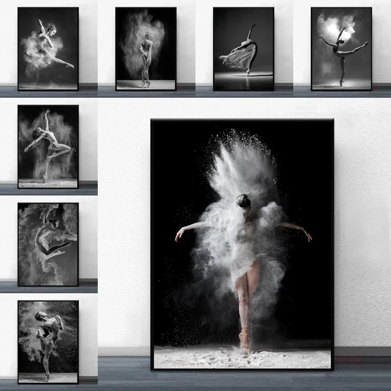 Black-and-White-Ballet-Dancer-Canvas-Painting-Elegant-Ballerina-Pose ...