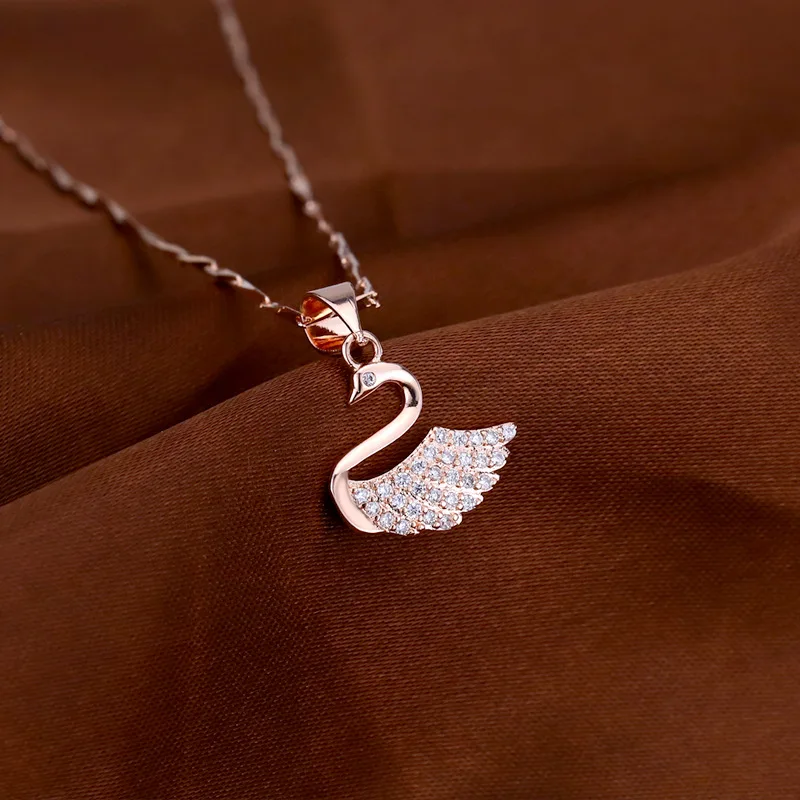 925-Sterling-Silver-Swan-Pendant-Necklace-For-Women-Rose-Gold-Luxury ...