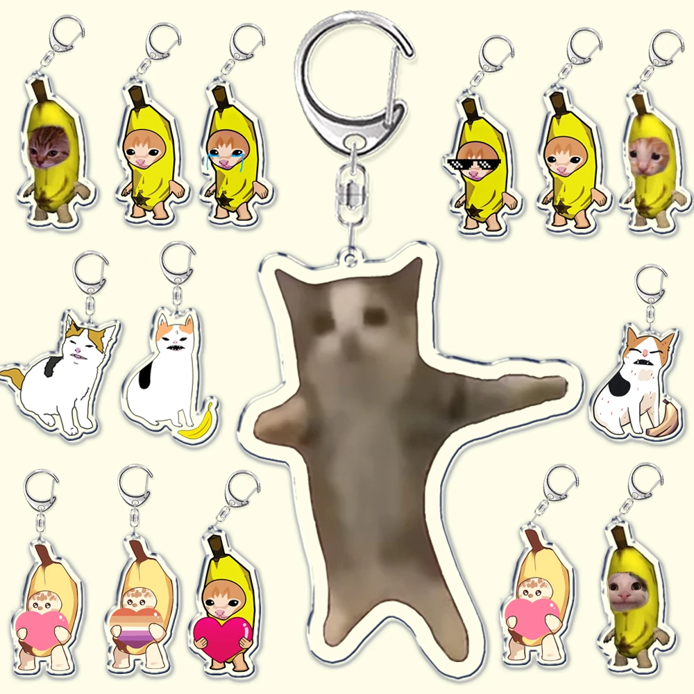 Fun-HOT-Cute-Banana-Cat-Meme-Keychain-Funny-Happy-Cats-Pendant-Keyring ...