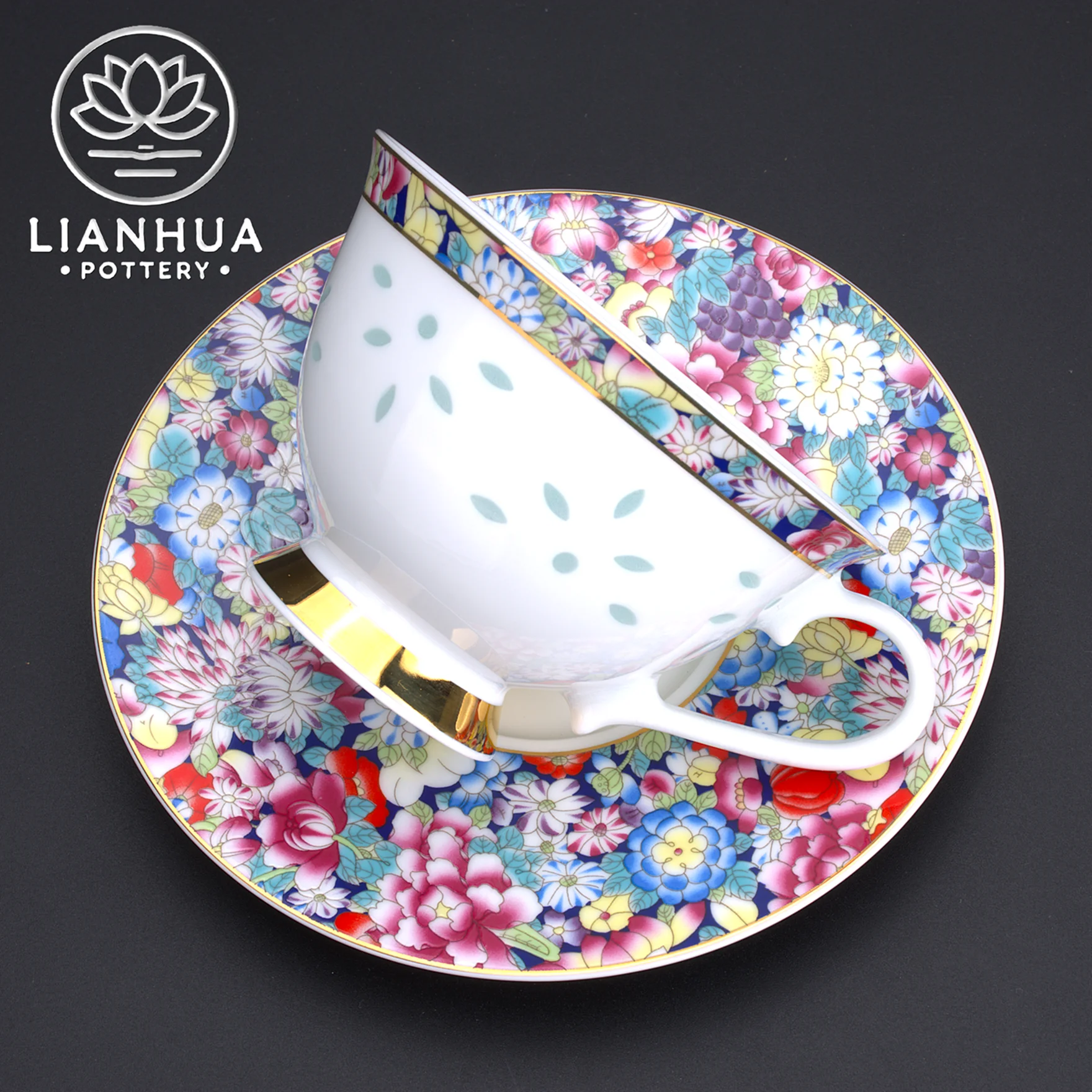 LIANHUA POTTERY Linglong Porcelain Coffee Cup And Saucer Set ...