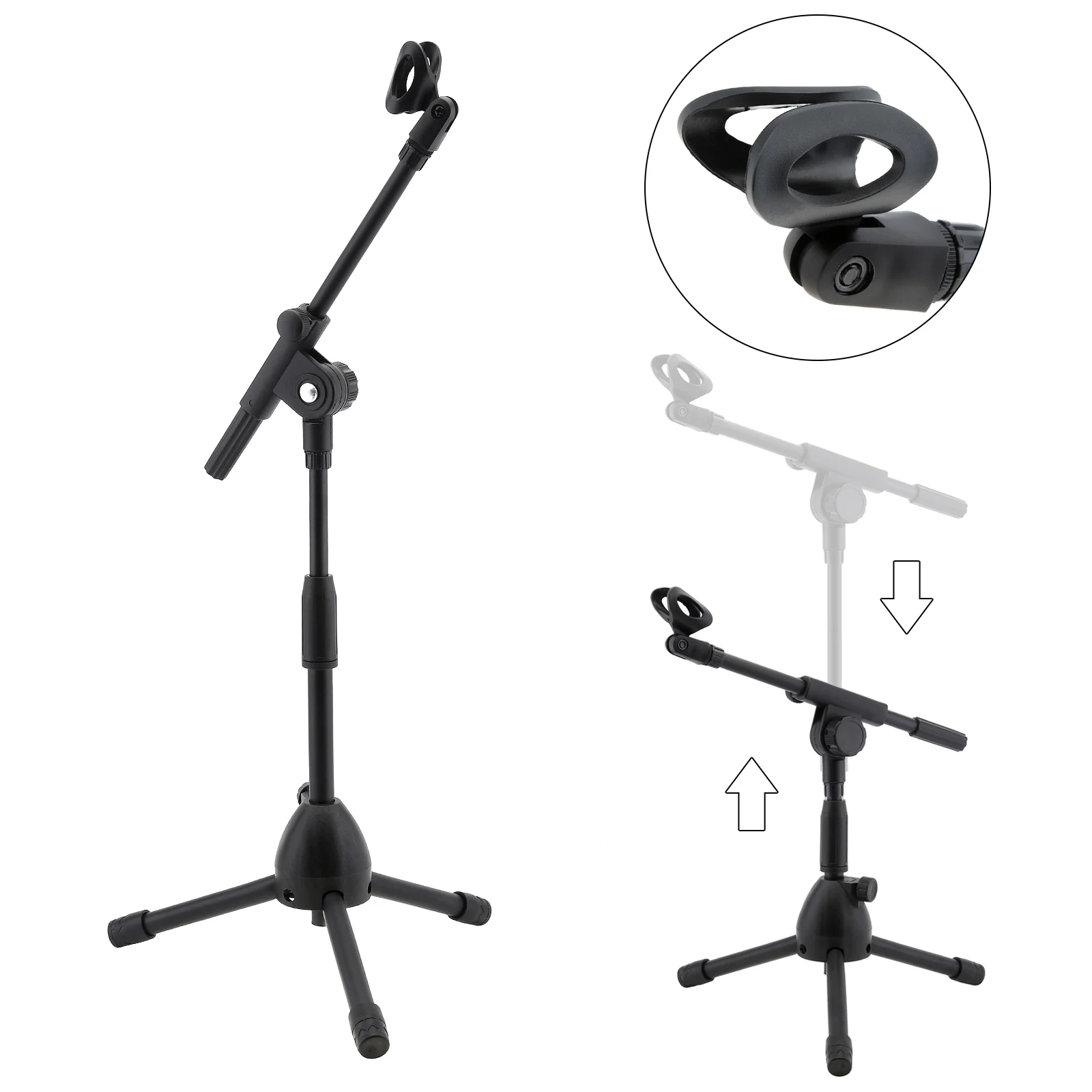 Floor-Microphone-Tripod-Stand-Holder-Swing-Arm-Retractable-Metal-Mic ...