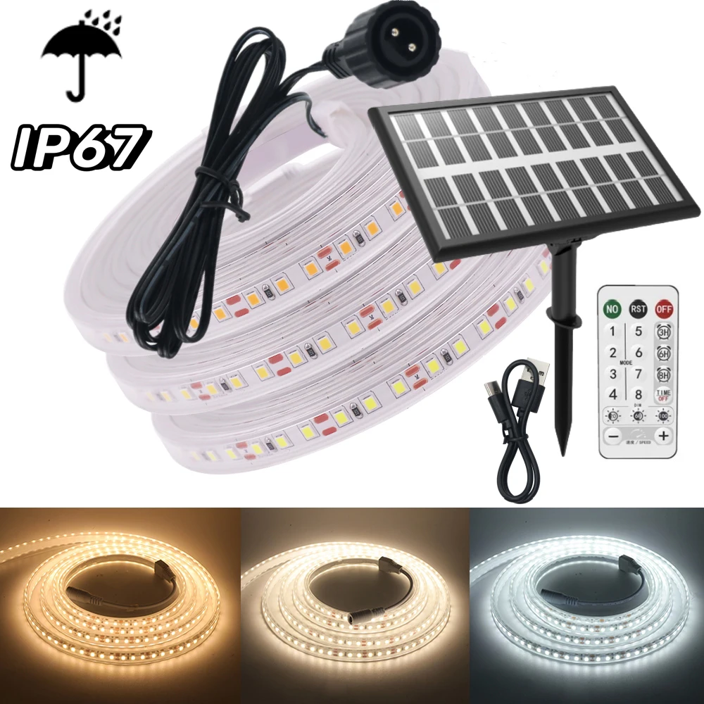 Solar Powered LED Strip IP67 Waterproof DC12V 24V 2835 120Leds/M Remote ...