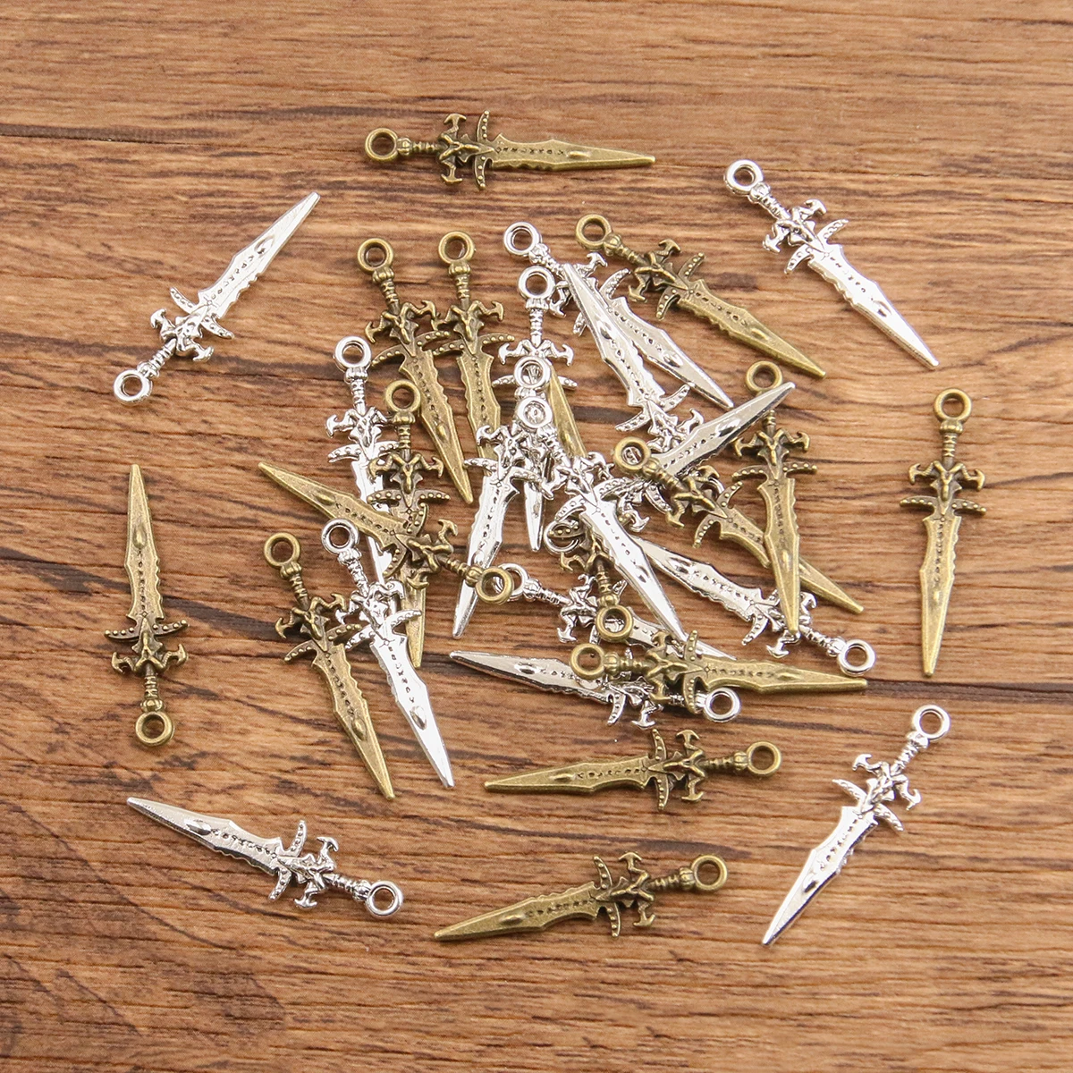 50PCS-29-9mm-2-Color-Wholesale-Metal-Alloy-Mini-Sword-Charms-Weapon ...