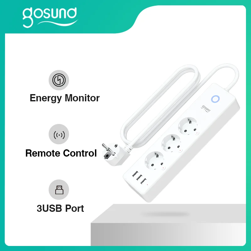 Gosund P1 Smart Power Strip With 3 USB Ports 16A Multi-Plug Tuya Smart Life APP Work With Alexa ...