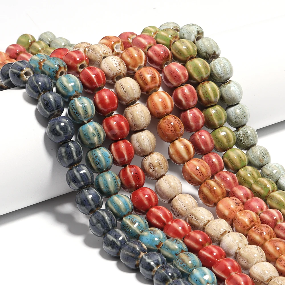1-Strand-11-5mm-Pumpkin-Shape-Stripe-Ceramics-Beads-for-Jewelry-Making-Accessories-Loose-Spacer ...