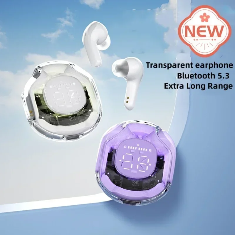 T8 TWS Wireless Bluetooth Headset Transparent ENC Headphones LED Power ...