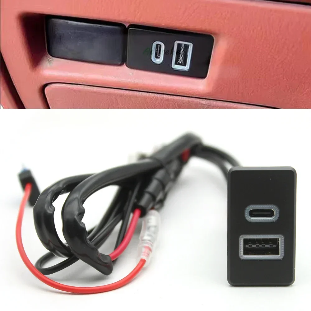 Car USB Charger PD Fast Phone Charging QC3.0 Dual Port Interface Socket ...