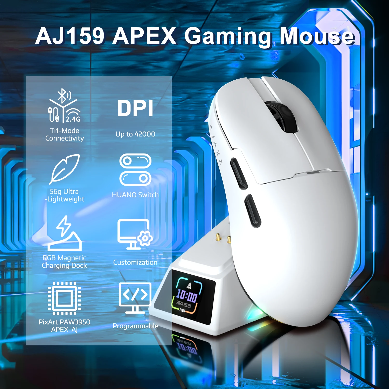 Attack-Shark-AJAZZ-AJ159-APEX-8K-Tri-Mode-Gaming-Mouse-PAW3950-Magnetic ...