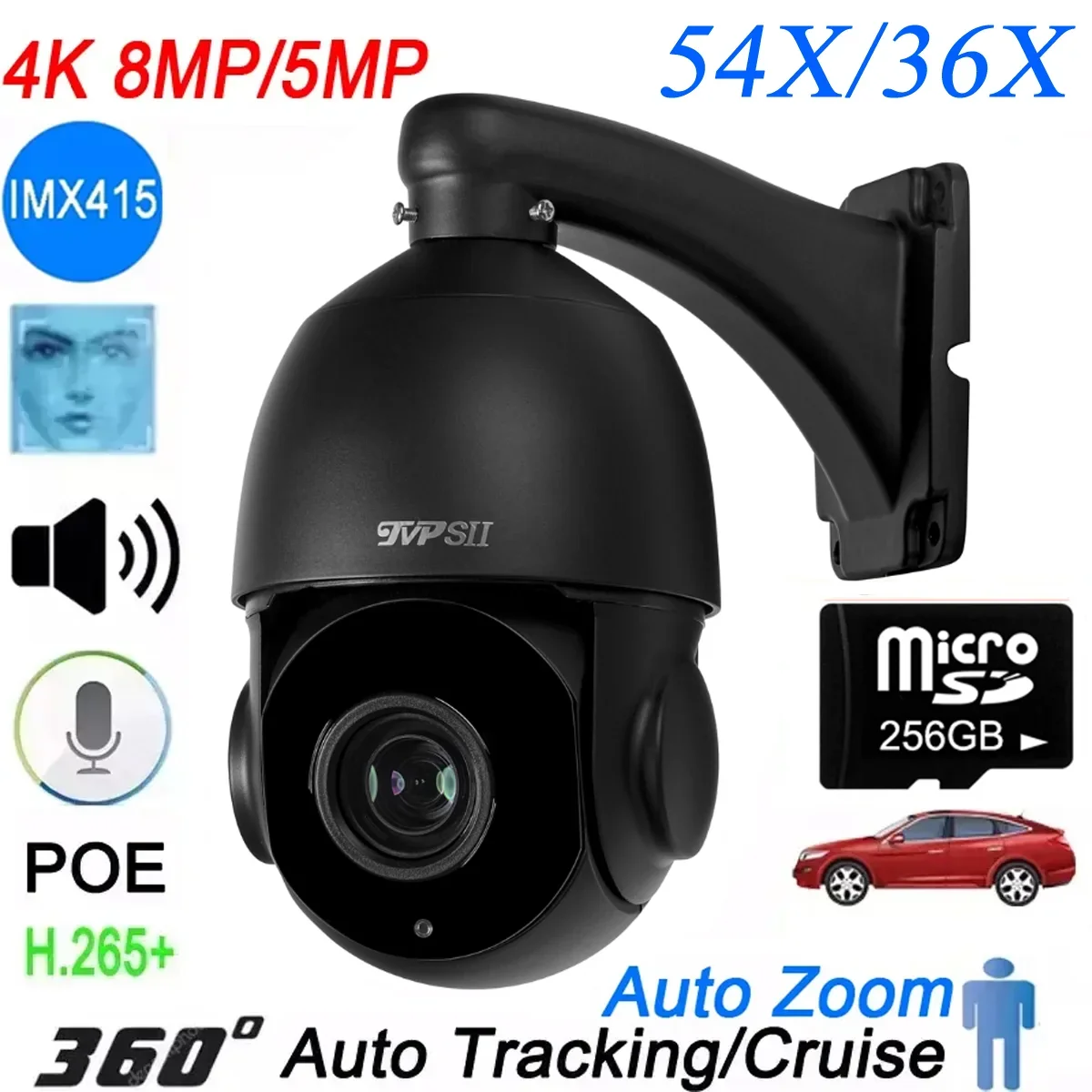 Black Max.256g Auto Tracking 8MP 4K 54X Optical Zoom 360° Rotation ...