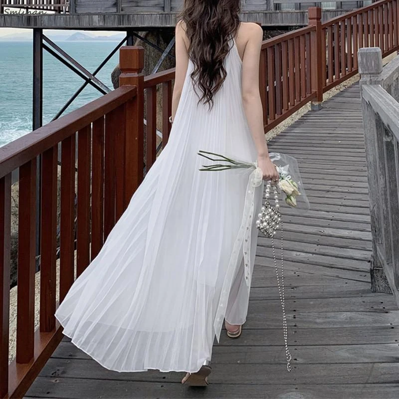 Sommer Chiffon von der Schulter weißen Strand Maxi kleid elegant lässig sexy Club Abendkleider ...