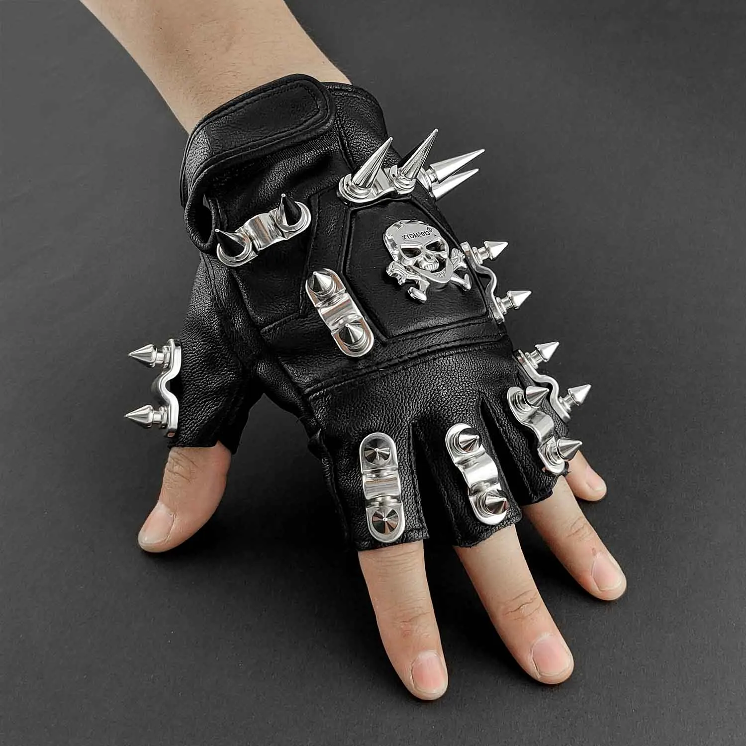 Rivet Leather Mens Gloves Skull Trucker Motorcycle Rock Biker ...