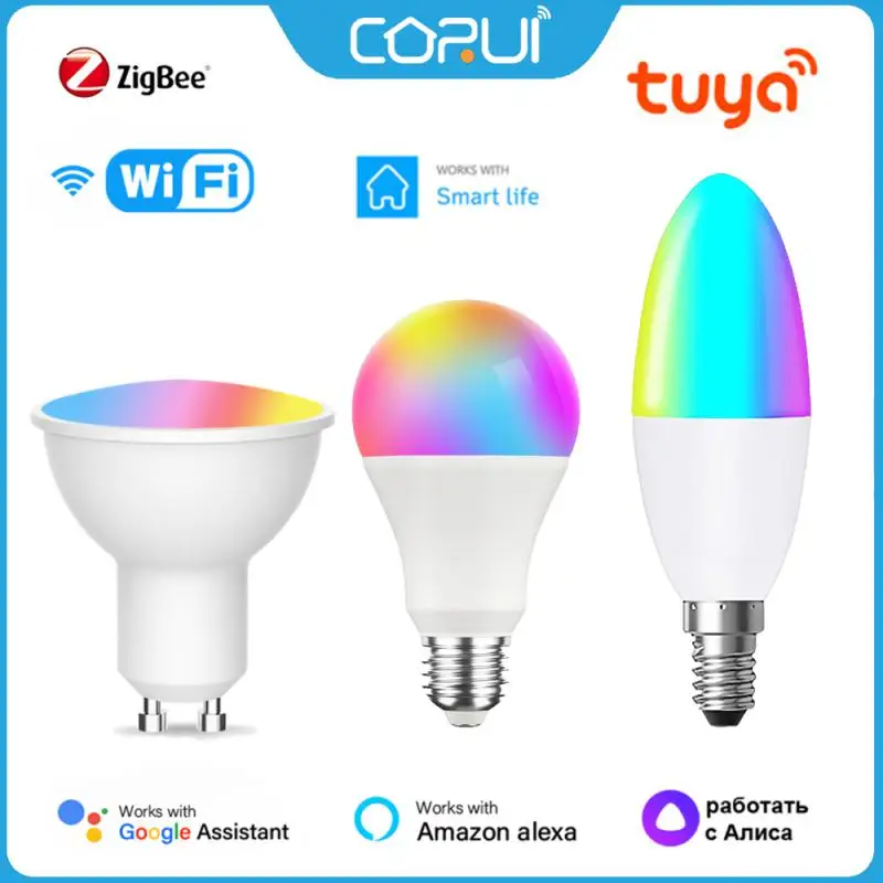 CORUI Tuya WiFi/Zigbee Smart Light Bulb E27/E14/GU10 RGBCW LED Lightbulb Dimmable Bulbs For ...