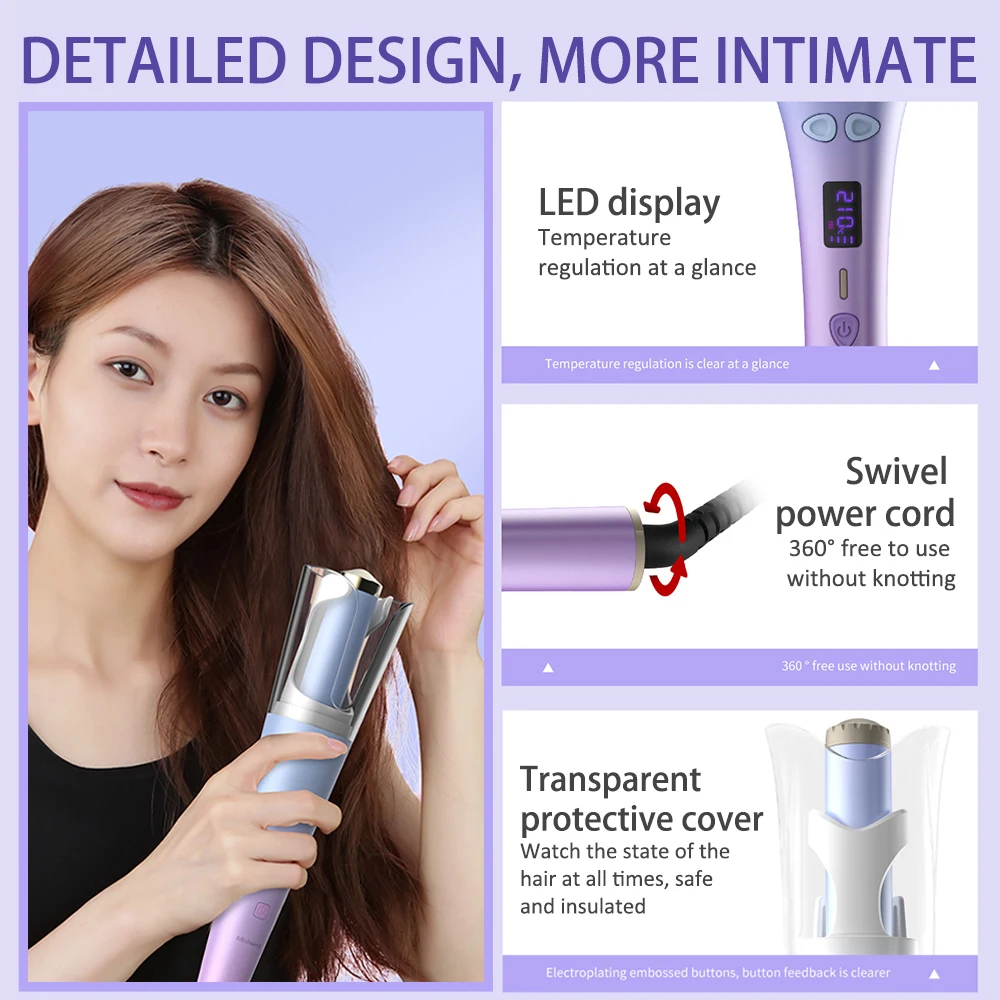 Bigoudi électrique multifonction, rotation automatique, LCD, fer à friser, rotation automatique ...