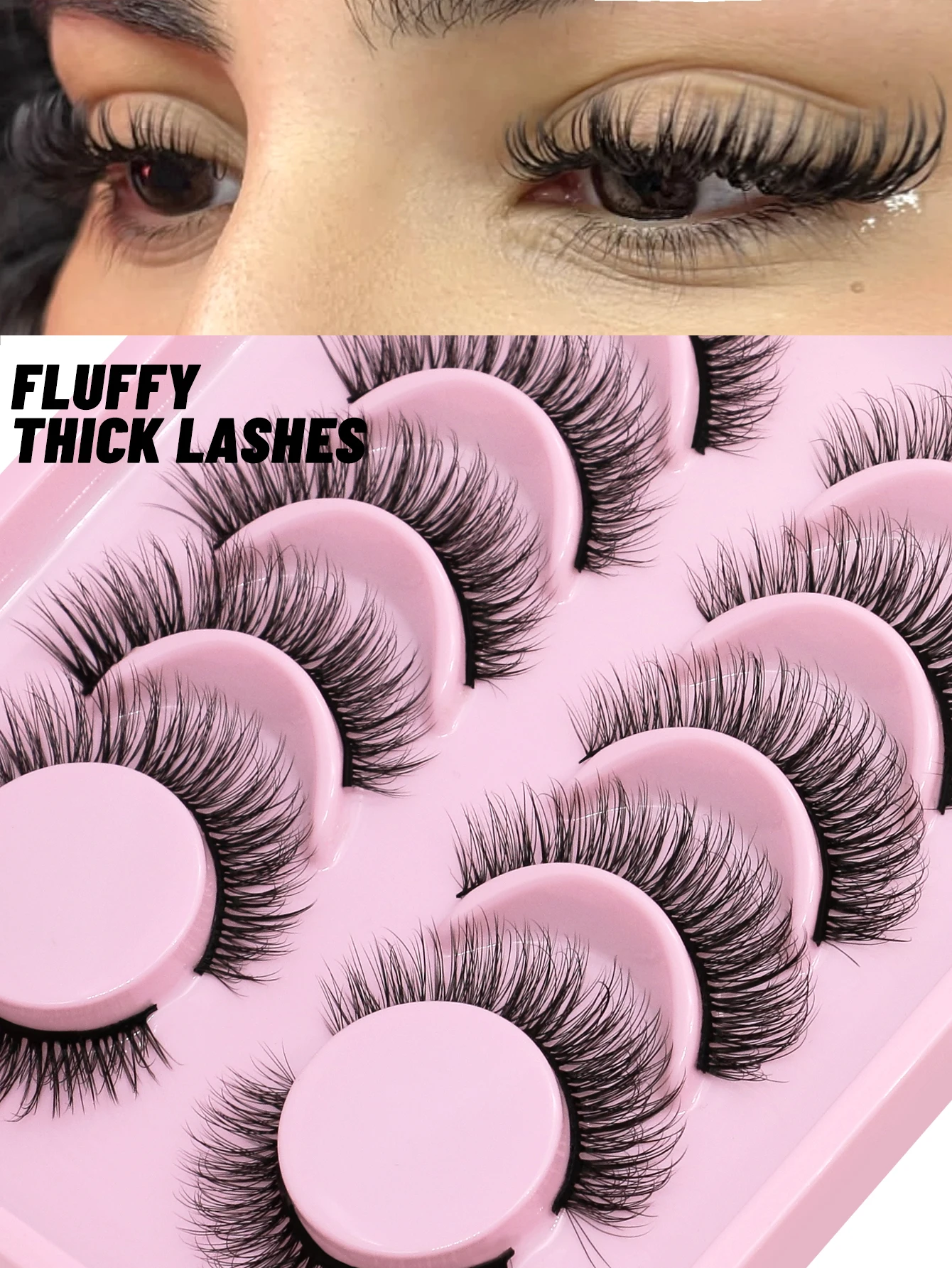 GROINNEYA Natural Fluffy False Eyelashes Wispy Lashes 3D Cat Eye Mink ...