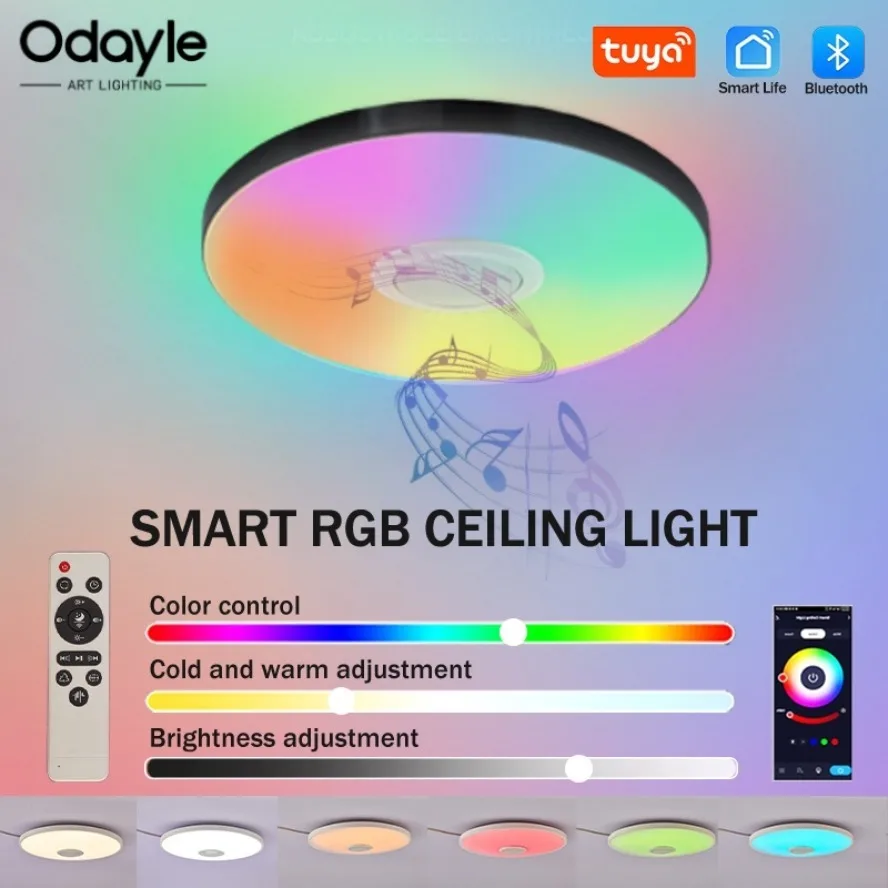 TUYA Smart Speaker LED Ceiling Lamp RGB Bluetooth Remote Control Home ...