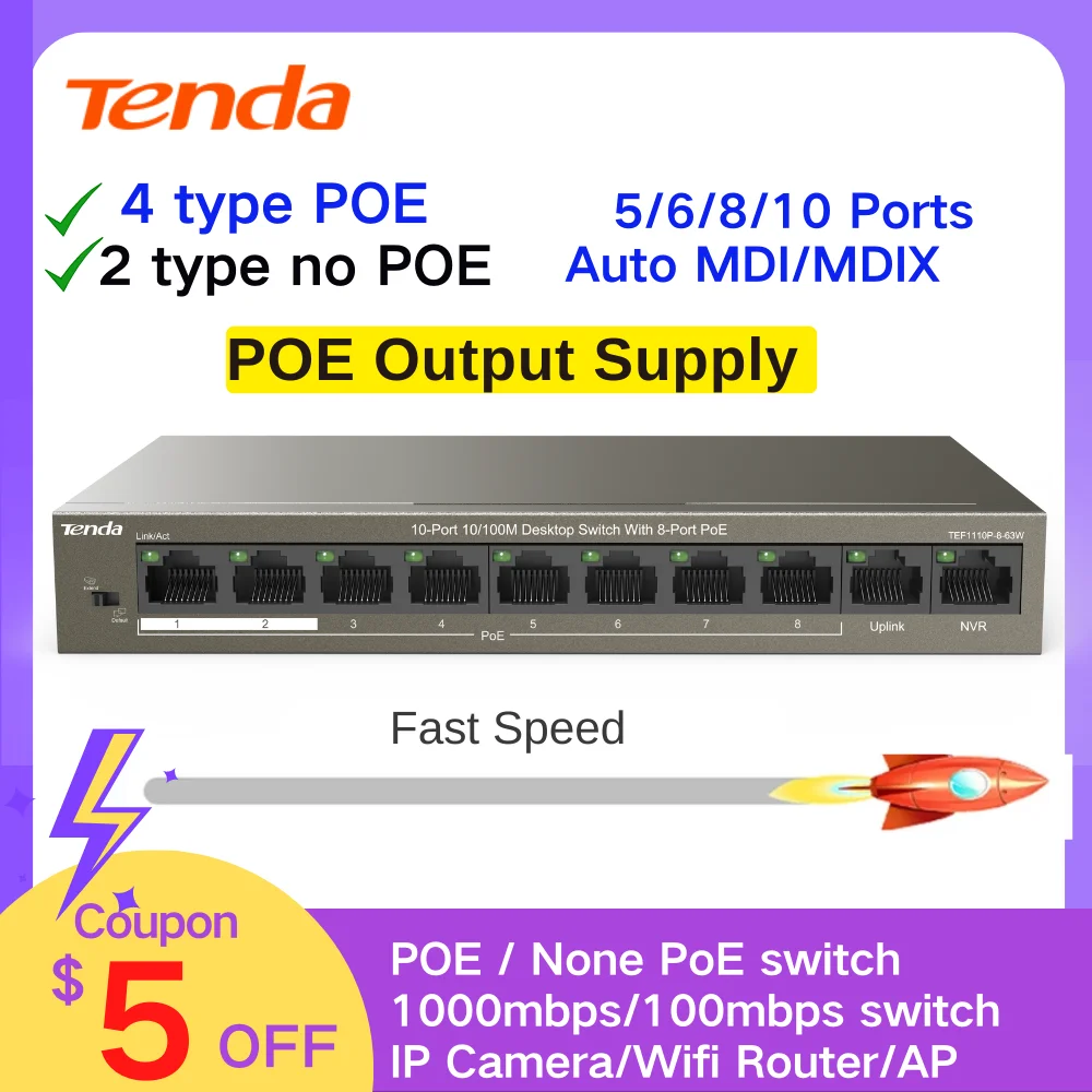 Tenda-Ethernet-switch-com-5-6-8-10-portas-gigabit-100-1000mbps-hub ...