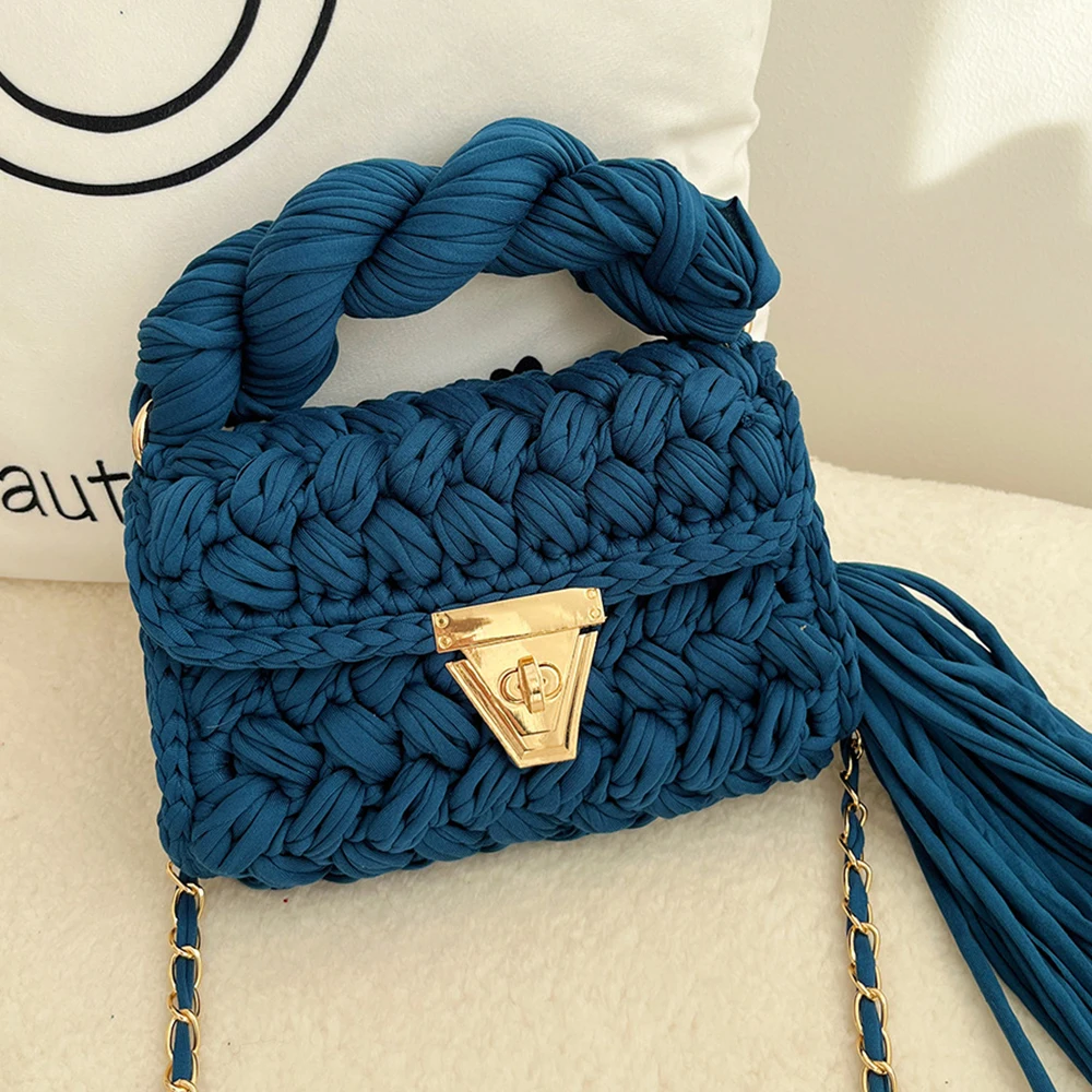 Fashion Wool Knitting Handbag Handmade Crochet Shoulder Bag Tassel ...