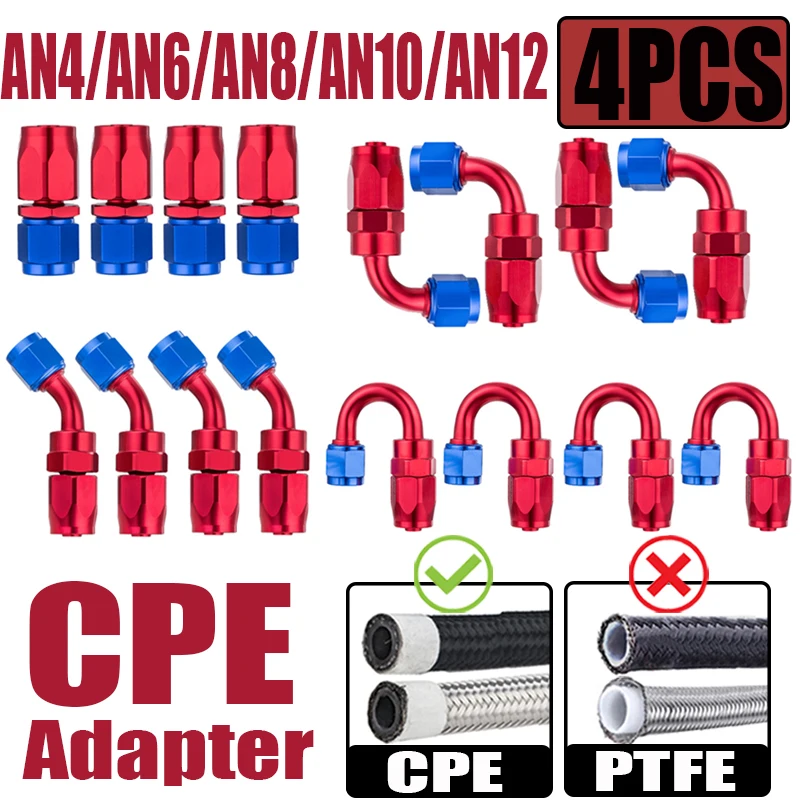 4X 4AN 6AN 8AN 10AN 12AN Straight 45 90 180 Degree Swivel Hose End ...