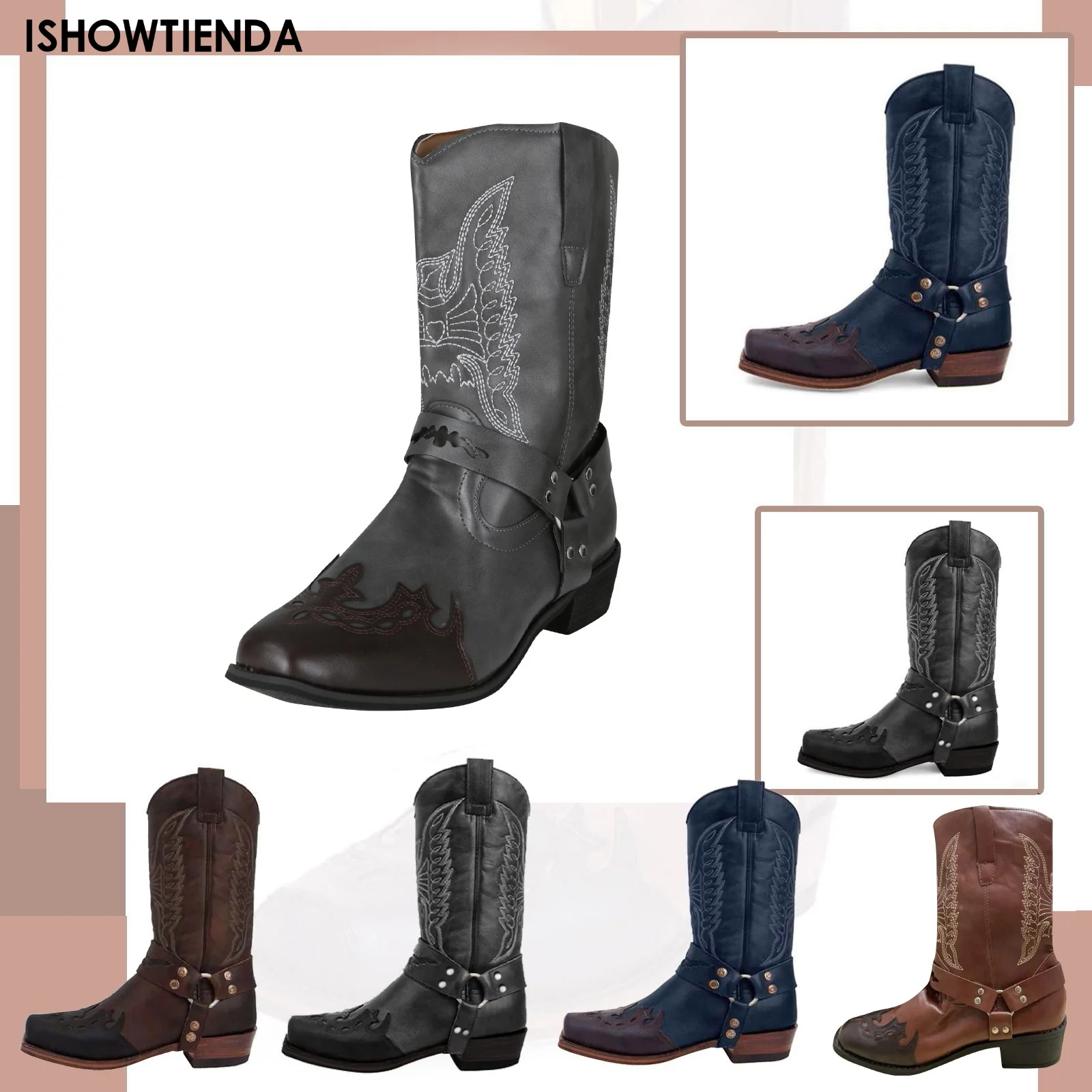 Botas-vaqueras-bordadas-para-hombre-y-mujer-zapatos-de-piel-sint-tica ...