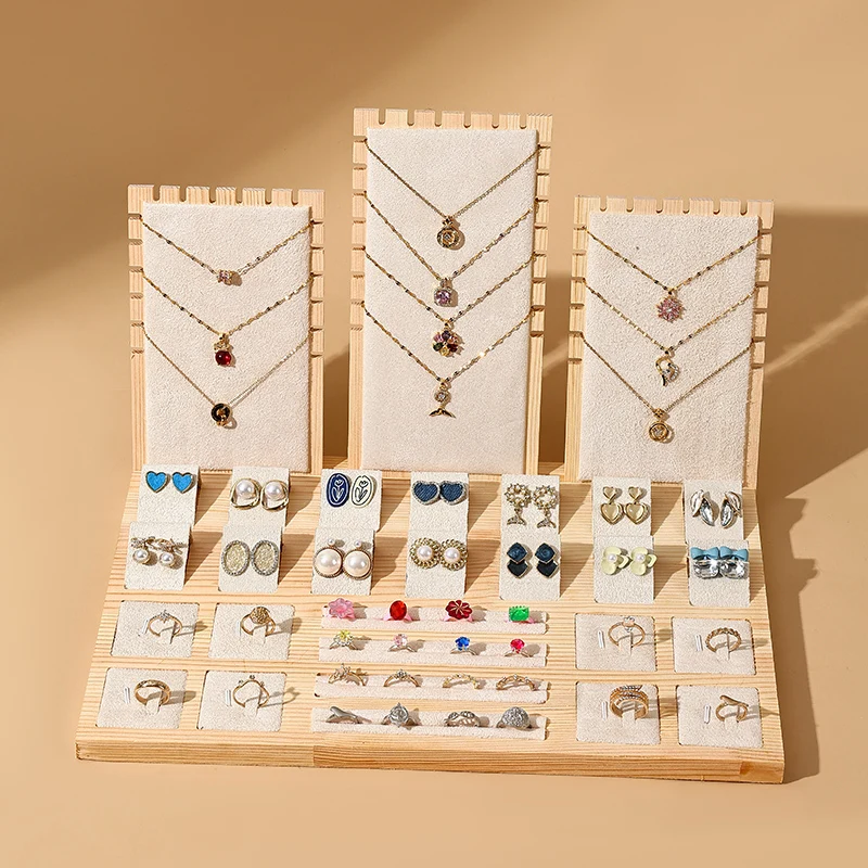 Set of solid wood jewelry display table necklace rings earrings ...