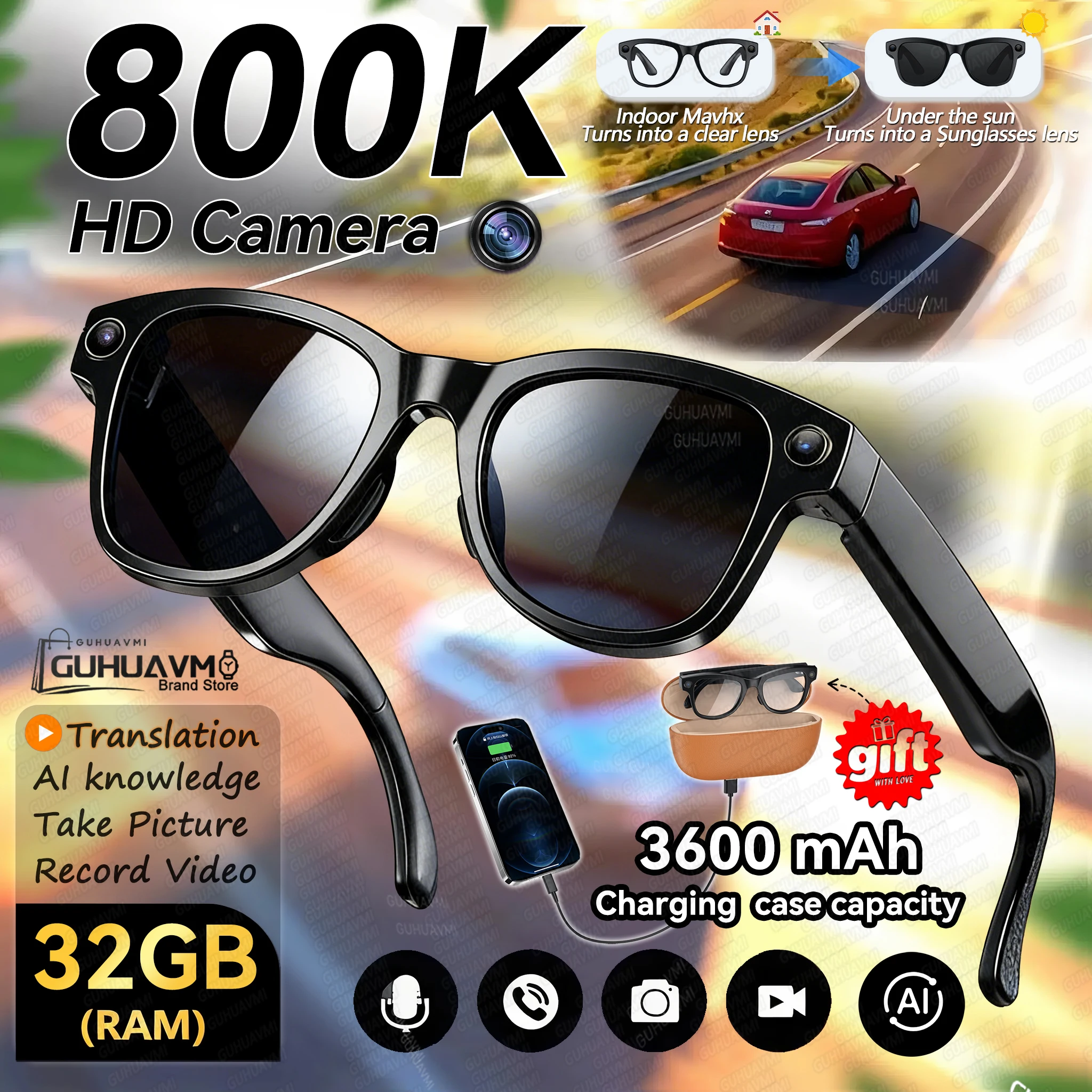 New 800W 4k HD Camera Smart Glasses Men 3600mAh Power Bank 100 ...