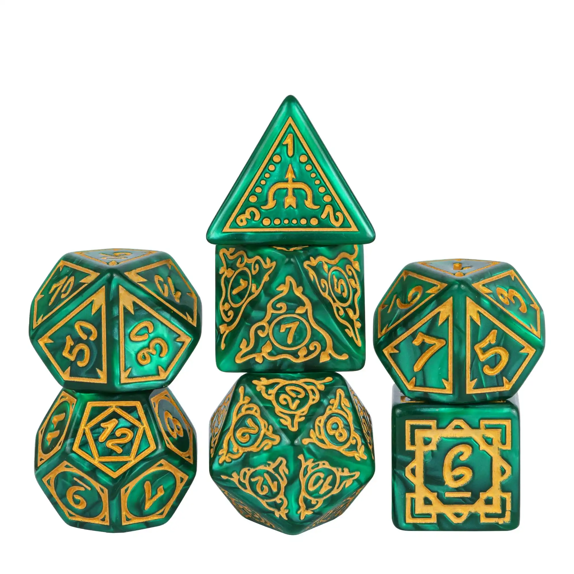 Poludie-7Pcs-Set-New-Dice-Set-Druid-Green-Marbled-D4-D20-DND-Polyhedral ...
