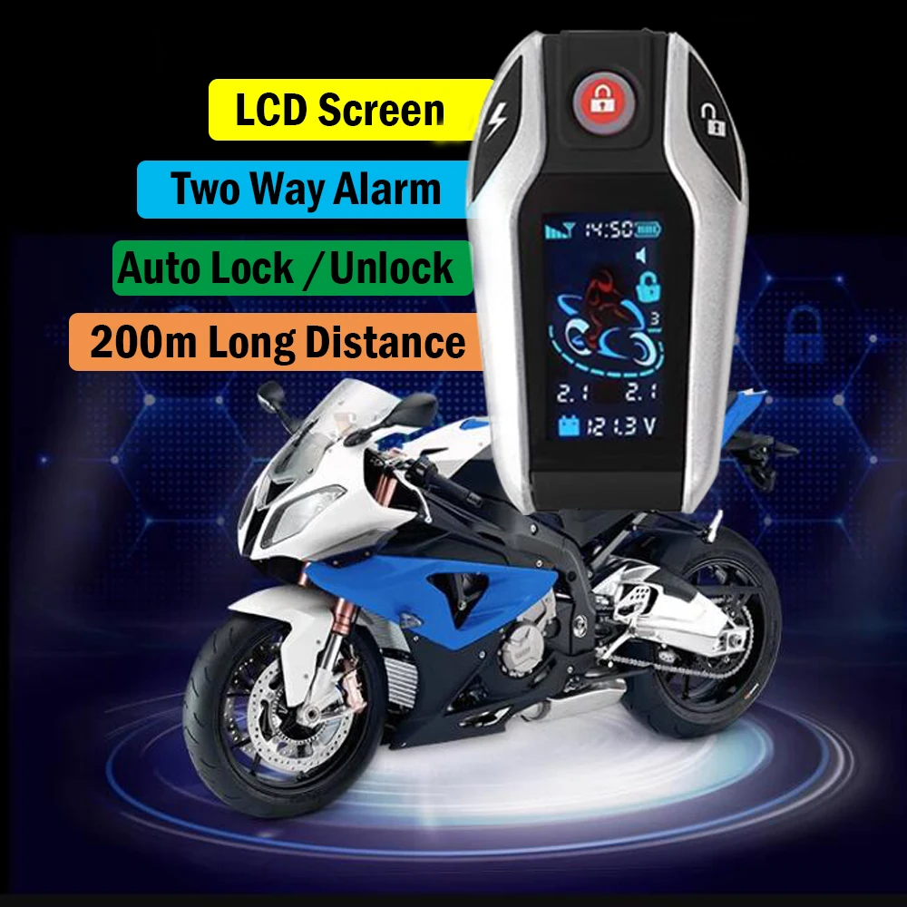 LCD Screen Motorcycle Alarm Auto Lock/Unlock Security System Two Way ...