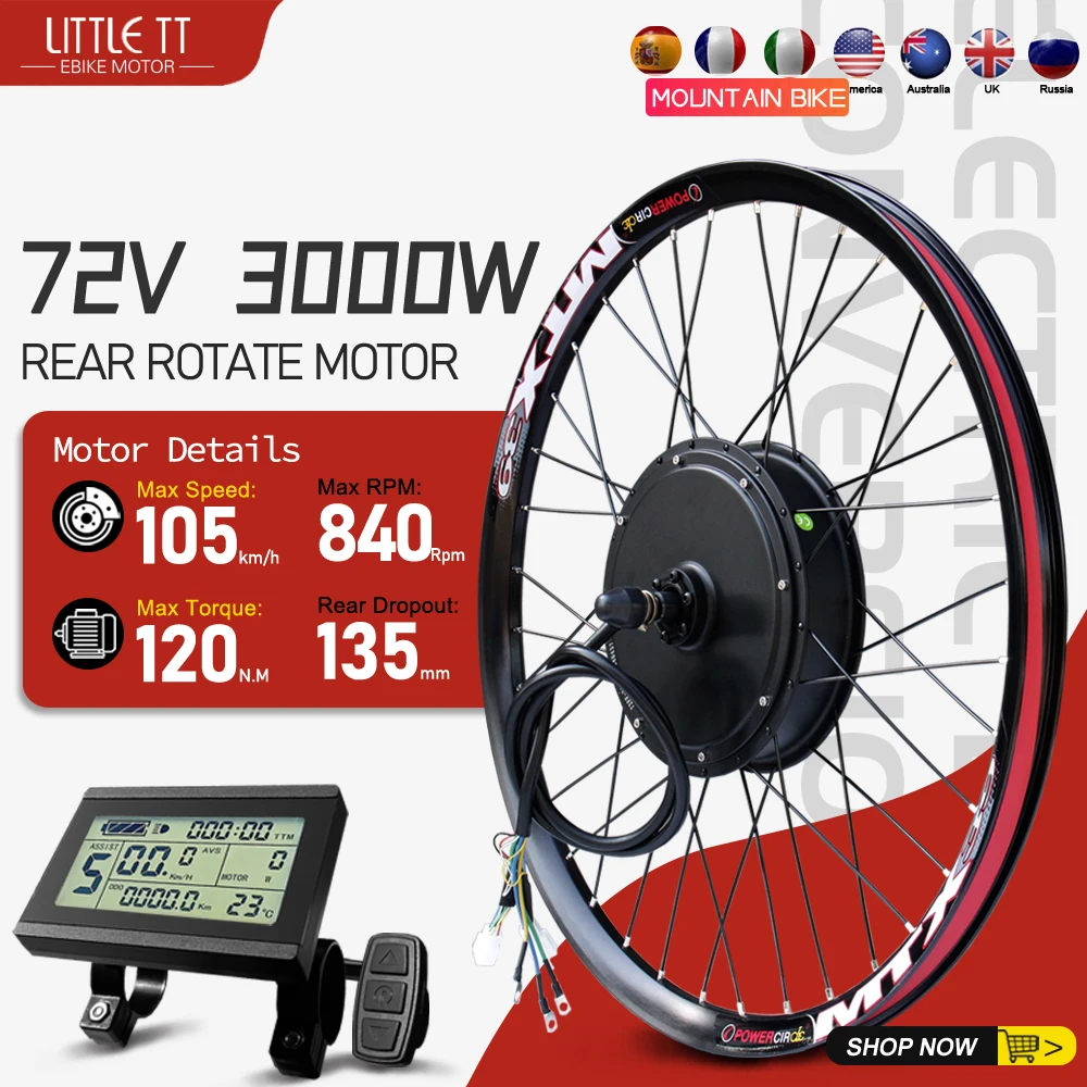 MTX 72V 3000W Electric Bike Conversion Kit Brushless Rear Hub Motor ...