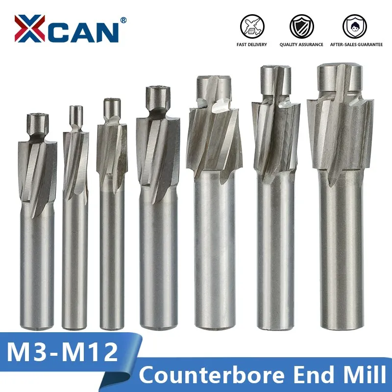 XCAN Milling Cutter HSS Counterbore End Mill M3-M12 Pilot Slotting Tool Countersink End Mills ...