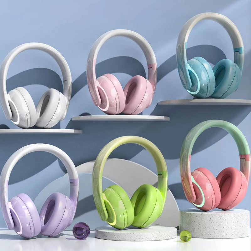 Pink Bluetooth 5.2 Headphones Wireless Gradient Stereo Headset TF Card ...