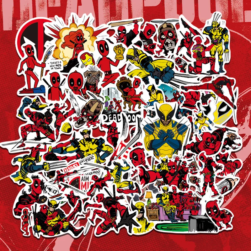 50pcs-Marvel-Superhero-Deadpool-Wolverine-Stickers-Decorate-Skateboard ...