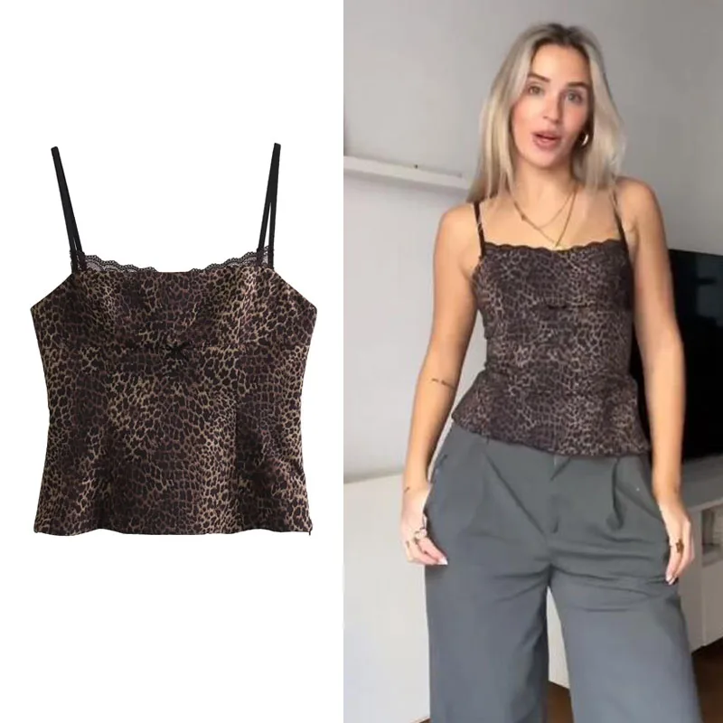 TRAF-Leopard-Crop-Tops-Woman-Print-Sleeveless-Lace-Top-Women-Backless ...