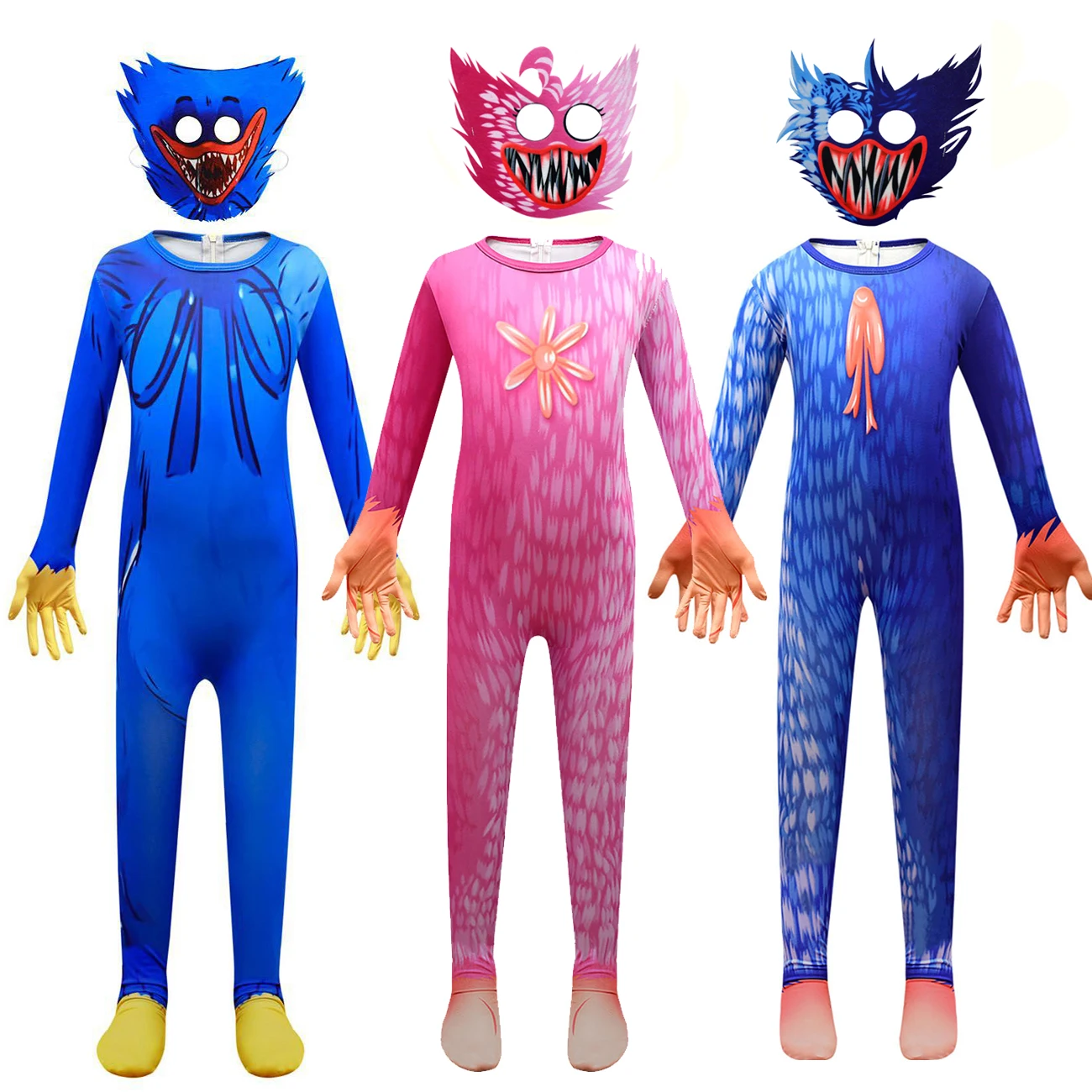 Boys Girls Blue and Red Play Game Monster Jumpsuit Gloves Mask Horror ...