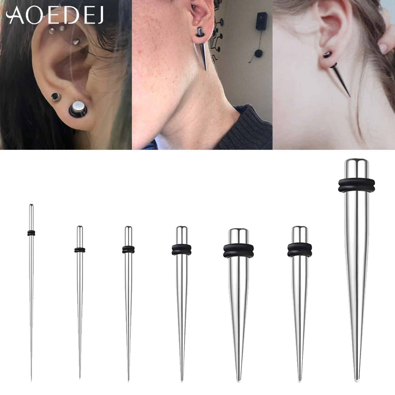 AOEDEJ-1-Piece-2-4-6-8-12-14-16G-Stainless-Steel-Taper-Piercing-Punk ...