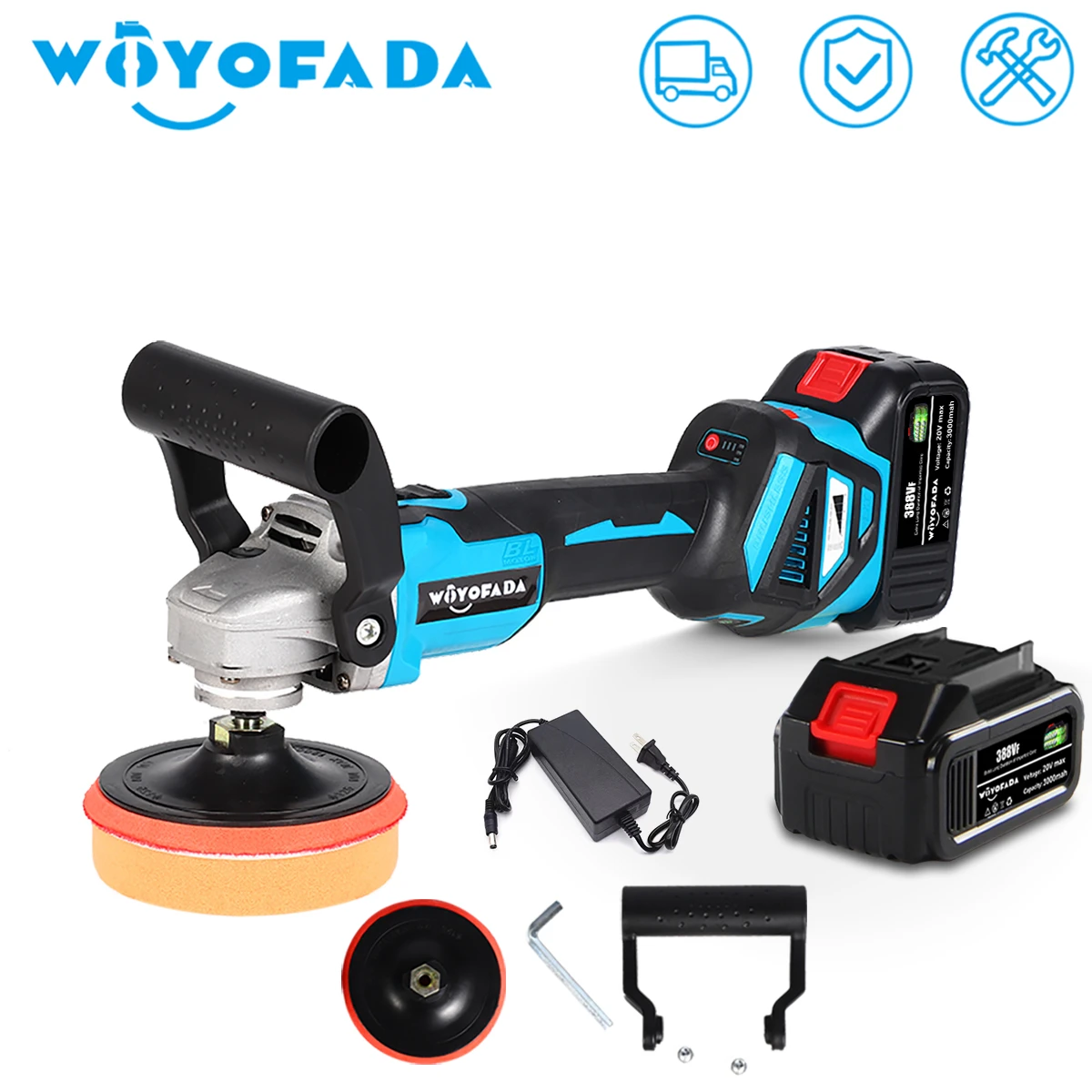 2 인 1 자동차 브러시리스 연마기 125mm 앵글 그라인더 1600w 가변 속도 자동차 왁싱 연마 기계 마끼다 18v 배터리용