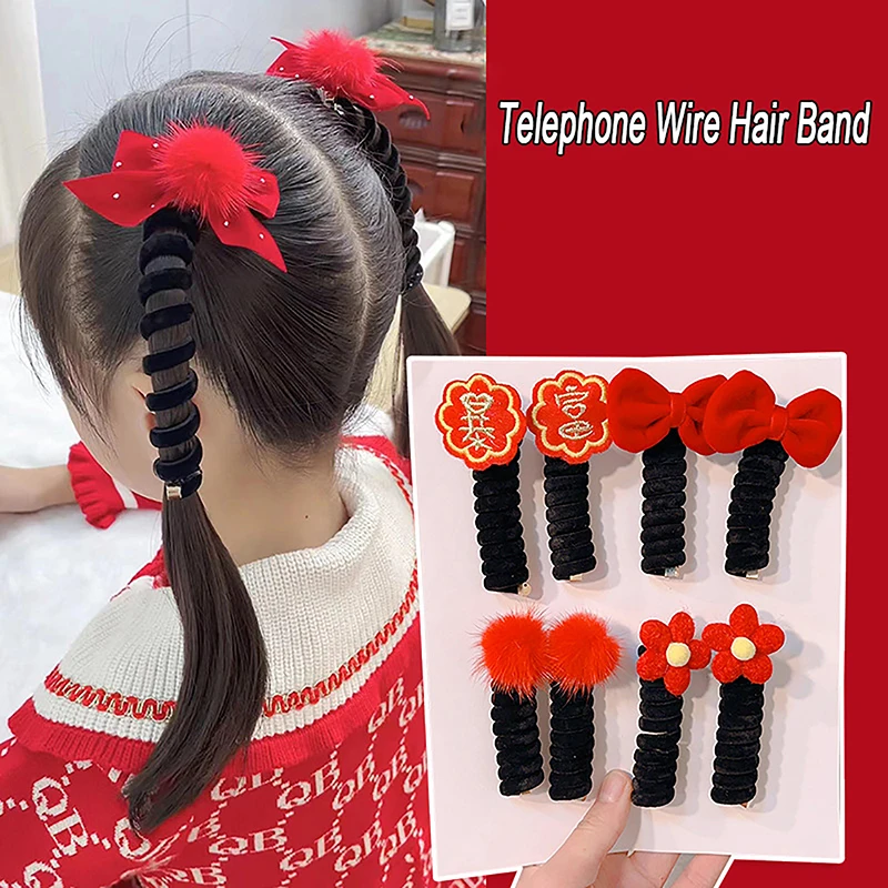 Cute-Cherry-Bow-Telephone-Wire-Hair-Ties-Elastic-Spiral-Coil-Rubber ...