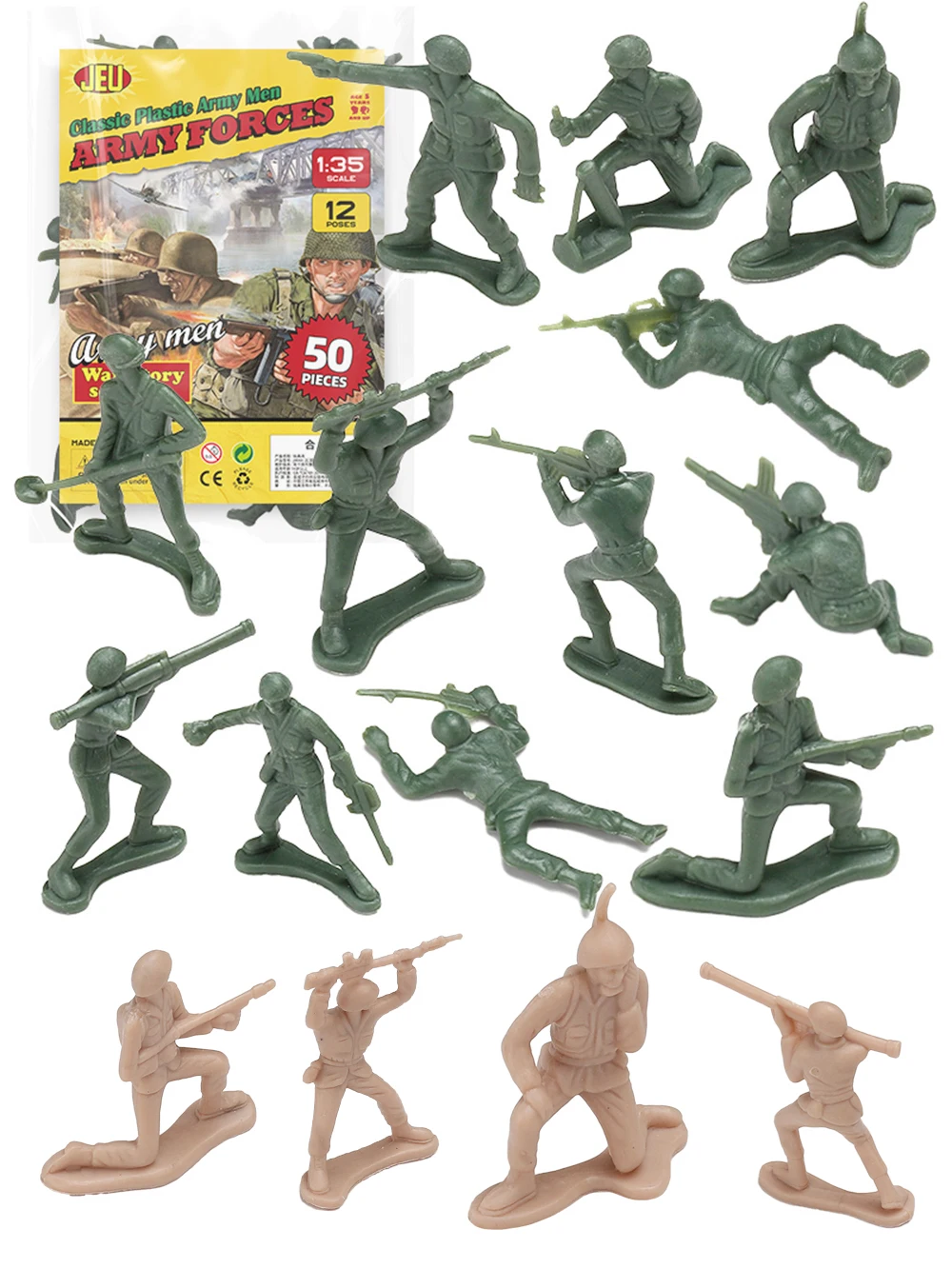 ViiKONDO-Army-Men-Toy-Action-Figure-50pcs-Soft-Plastic-Green-or-Tan ...