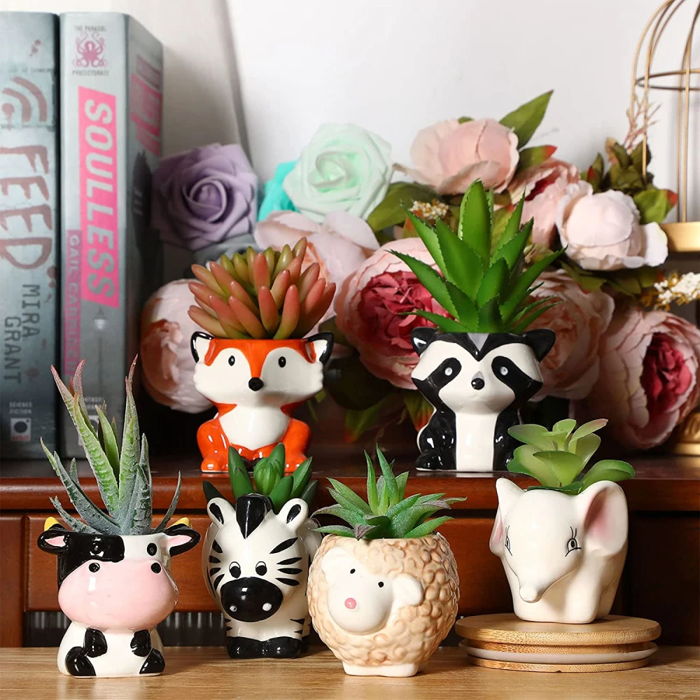 Ceramic-Animal-Flower-Pot-Cartoon-Fox-Zebra-Sheep-Cow-Mini-Pot ...