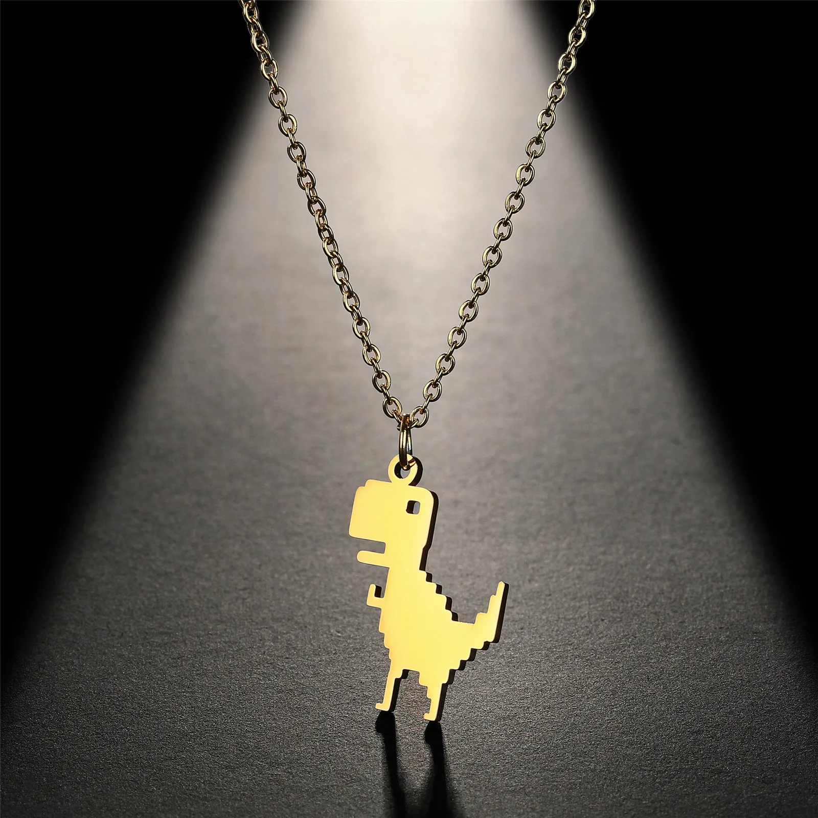 Skyrim Stainless Steel Mosaic Dinosaur Necklace for Women Girls Boys ...