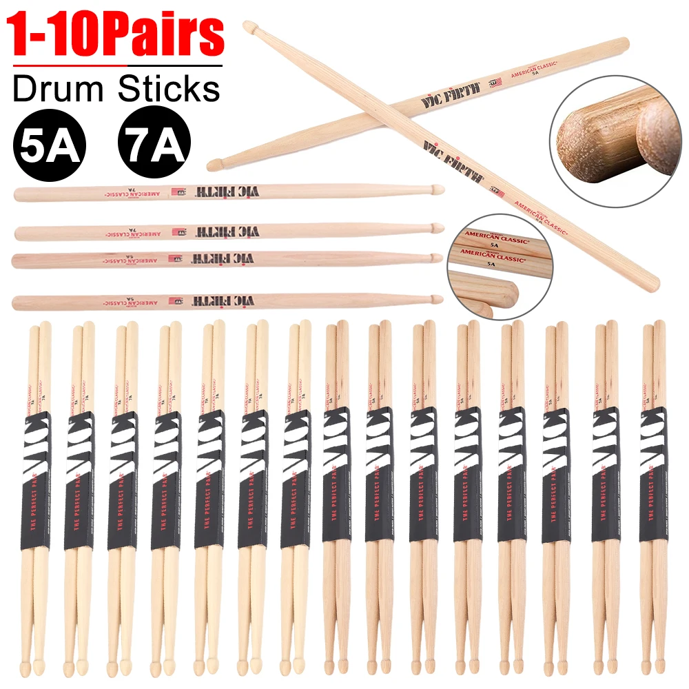 1-10Pair-Drumsticks-5A-7A-Mallets-Jazz-Drum-Sticks-Percussion ...