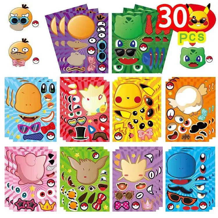 10-30Sheets-Pokemon-Make-a-Face-Stickers-Puzzle-Cartoon-Pikachu ...