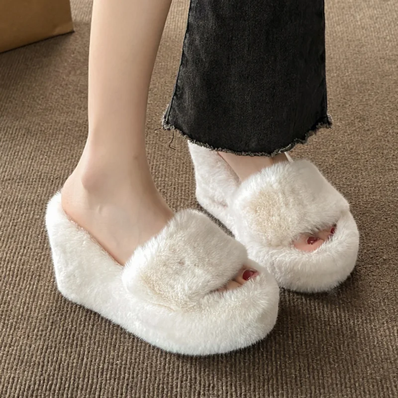 Autumn-Winter-Wedge-Fluffy-Slippers-Woman-2023-New-Home-Fur-Slippers ...
