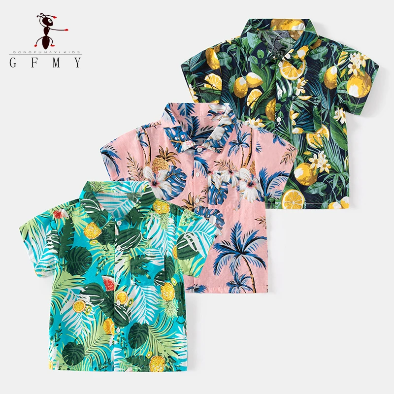 GFMY-Kids-Hawaiian-Shirts-Boys-Summer-Floral-Tops-Beach-Holiday-Button ...