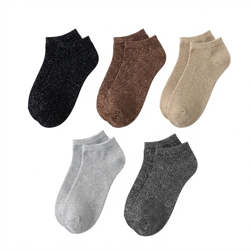 5 Pairs Random Women's Glitter Metallic Ankle Socks Sparkly Low Cut ...