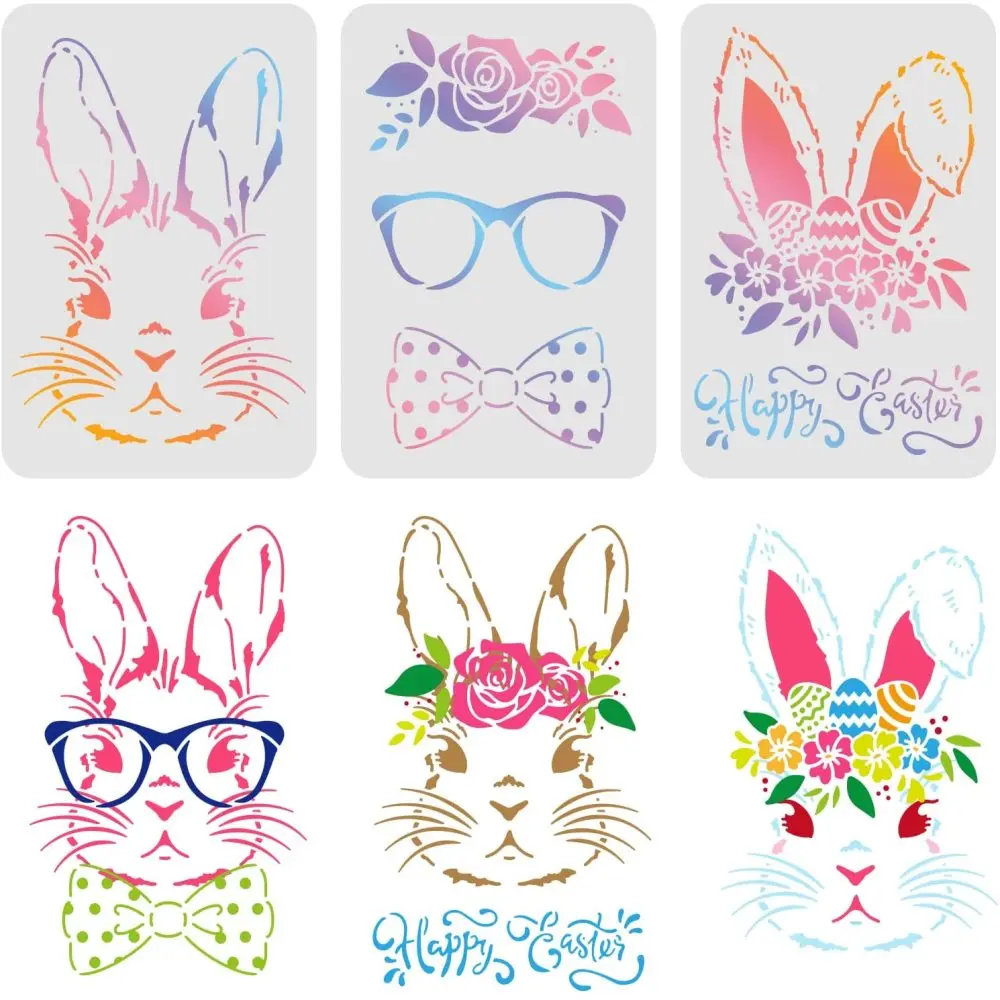 3pcs-Easter-Bunny-Drawing-Painting-Stencils-Templates-Happy-Easter ...