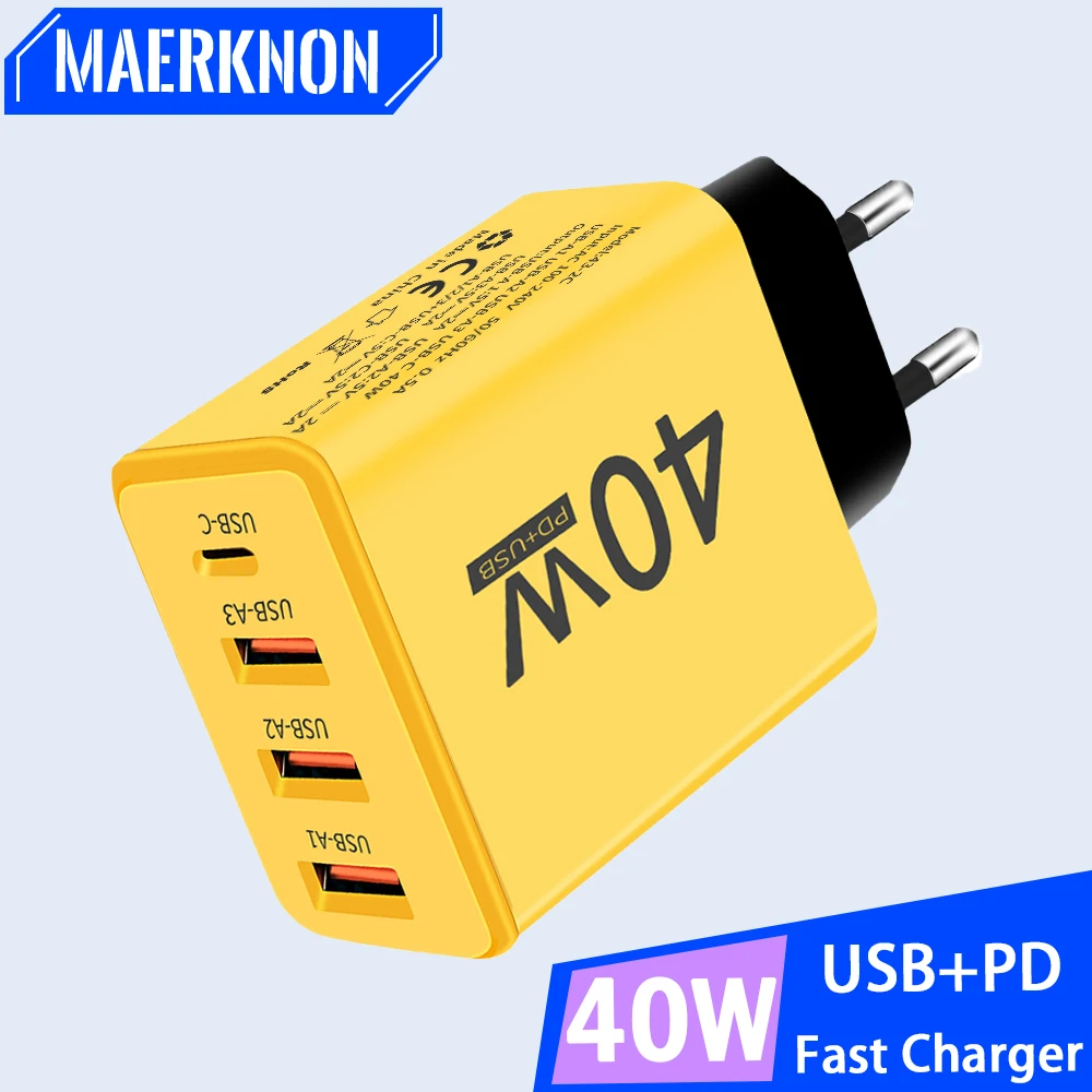 40W Fast Charging USB C Charger 4 Ports Type C Quick Charger Phone ...