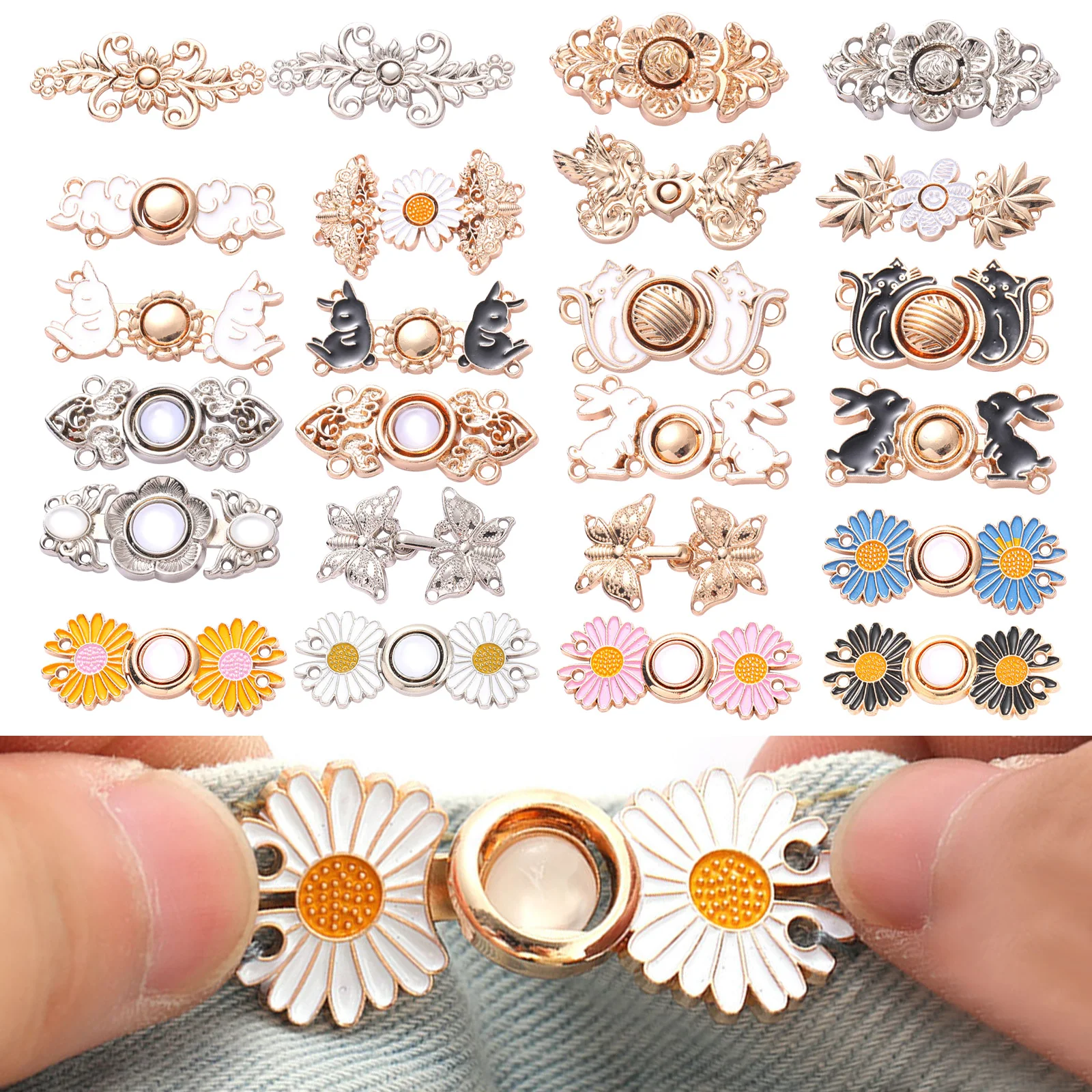 Daisy-Flowers-Pin-Waist-Clip-Metal-Snap-Fastener-Pants-Pins-Detachable ...