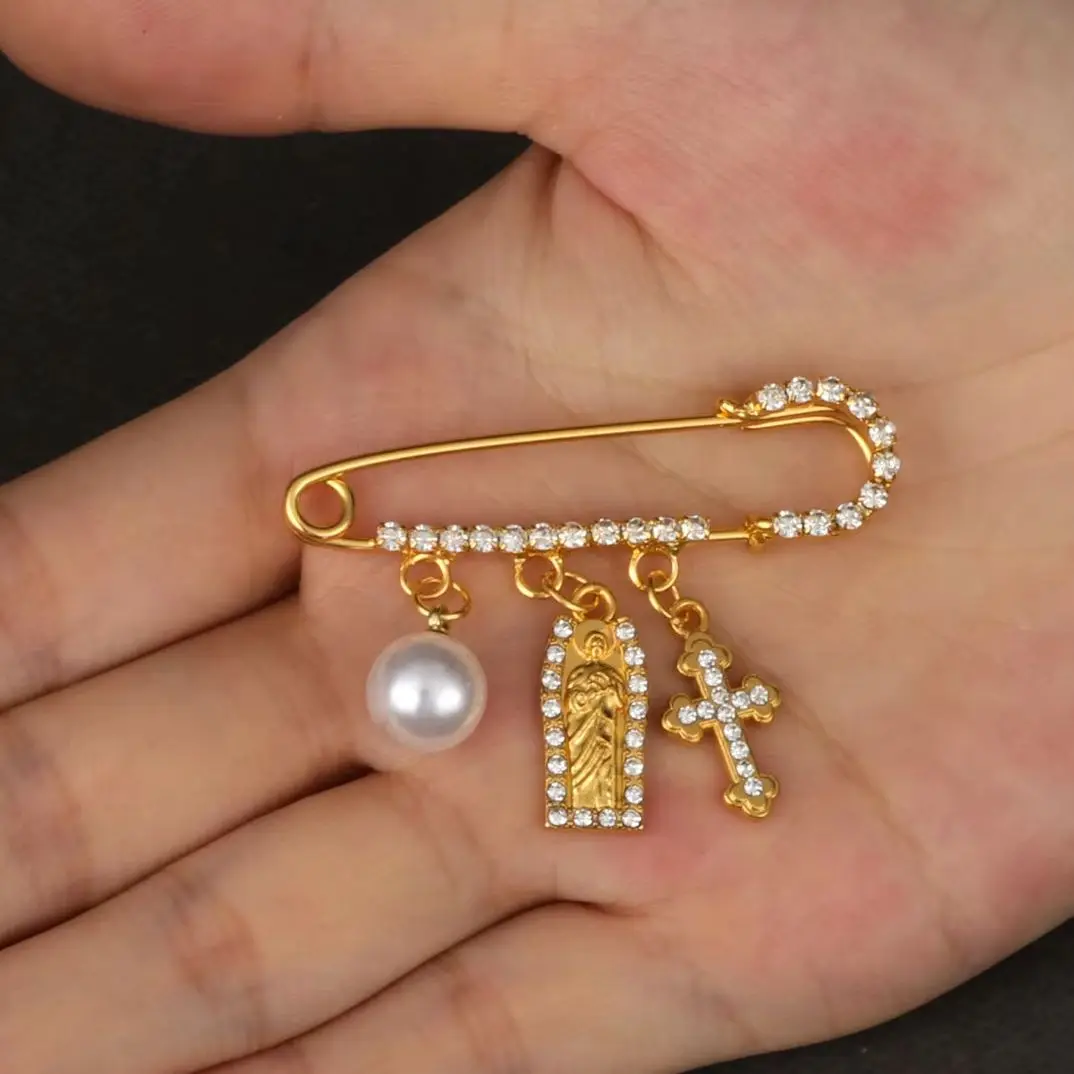 Catholic Exquisite Imitation Pearls Beads Charm Badges Lapel Pin Patron ...
