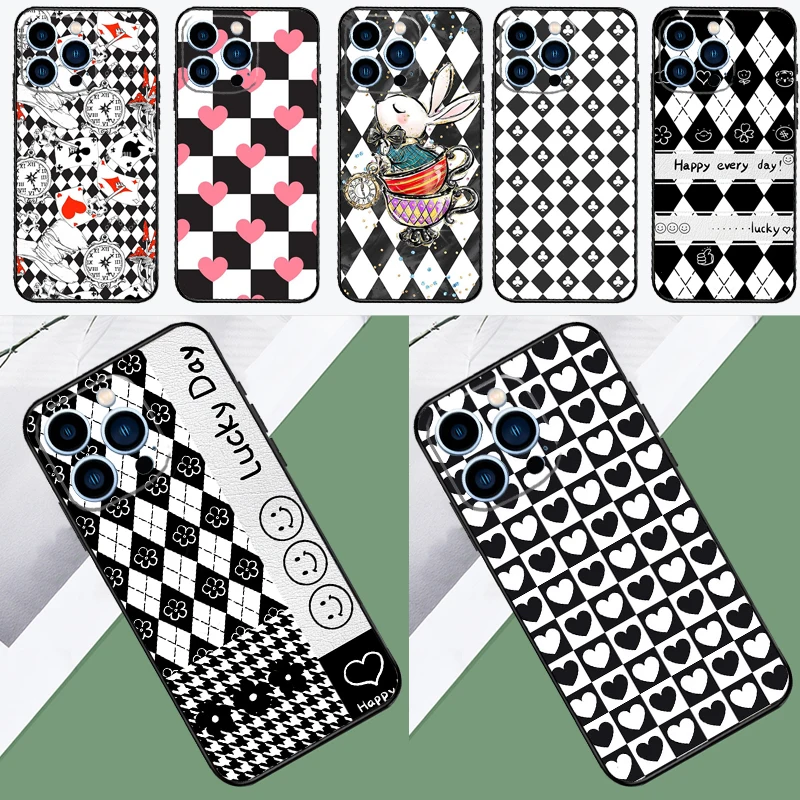 Luxury-Chessboard-Grid-Love-Heart-Phone-Case-For-iPhone-15-11-12-13-14 ...