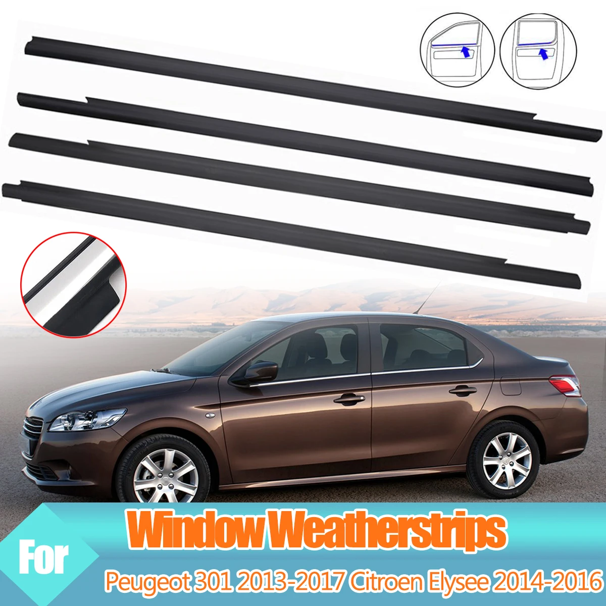 4PCS-Car-Outer-Windows-Rubber-Weatherstrip-Sealing-Strip-For-Peugeot ...